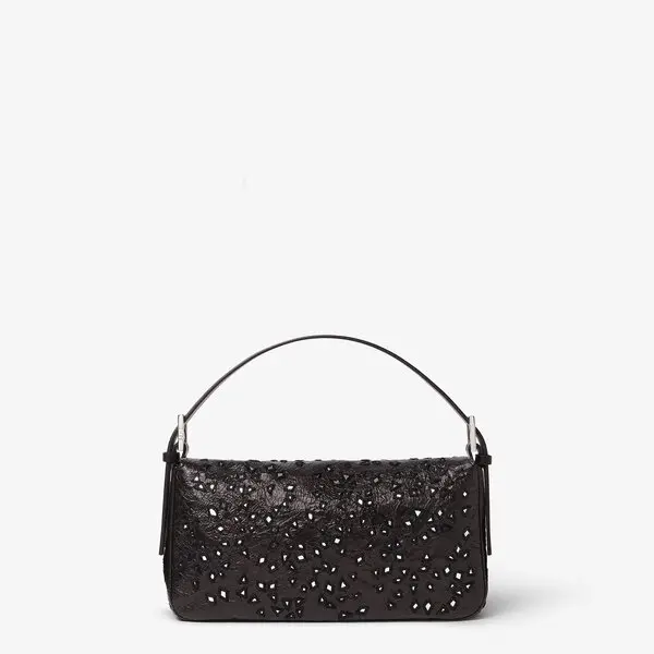 Fendi Baguette® 26424 Crackled Black Leather Bag With Wedge-shaped Mirrors